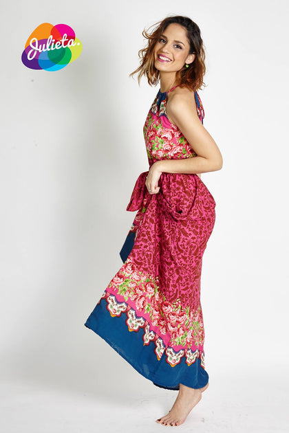 Maxi Pita Lazo Rosado con cenefa azul floral – Julieta Shop